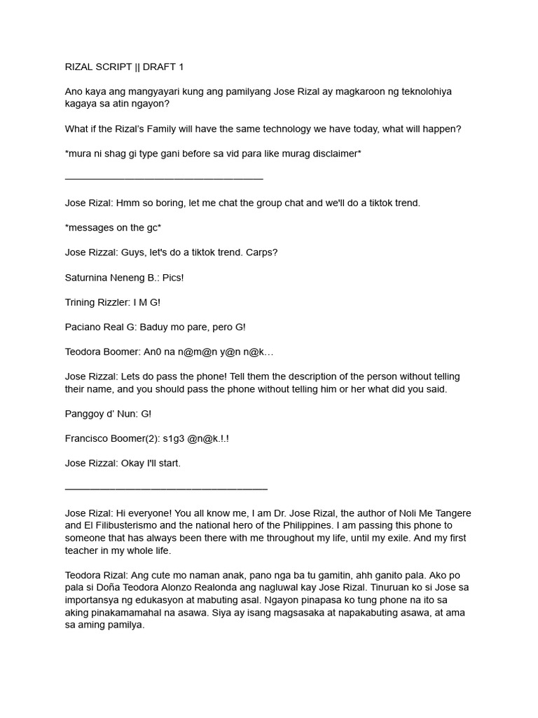 Draft 1 Rizal Script | PDF