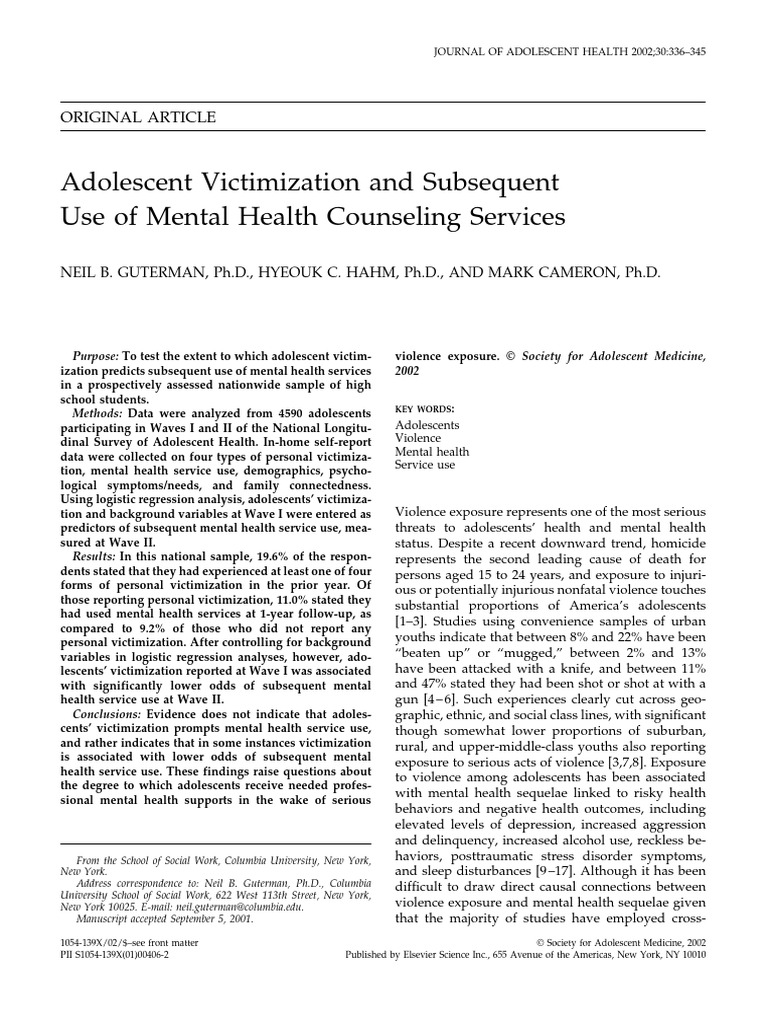 Adolescent Victimization and Mental Health Use | PDF | Dependent And ...