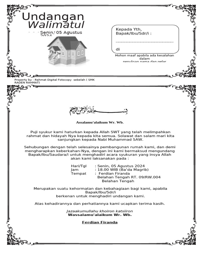 Undangan Syukuran Rumah Baru - A4 | PDF