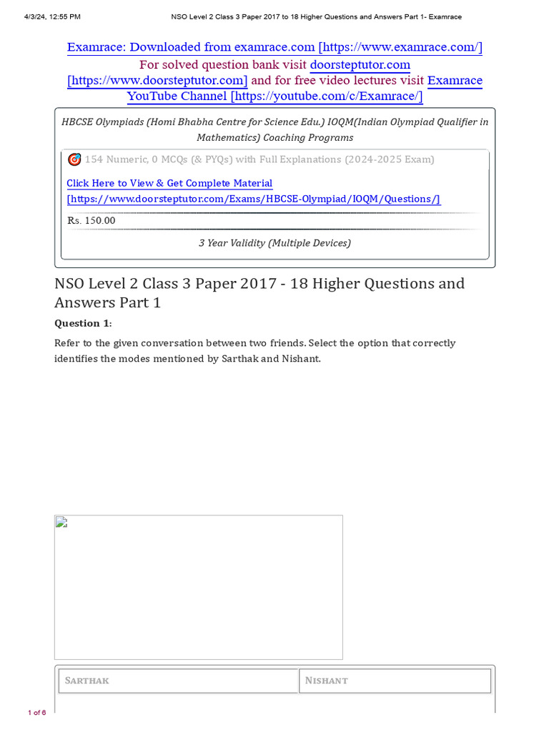 NSO-Level-2-Class-3-Paper-2017-18-Part-1 | PDF | Foods