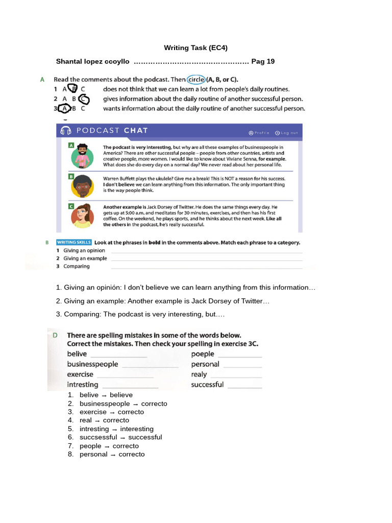 Writing Task Feedback and Corrections | PDF