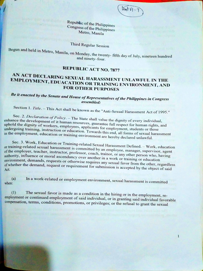 RA-7877-ANTI-SEXUAL-HARRASMENT | PDF | Sexual Harassment | Harassment