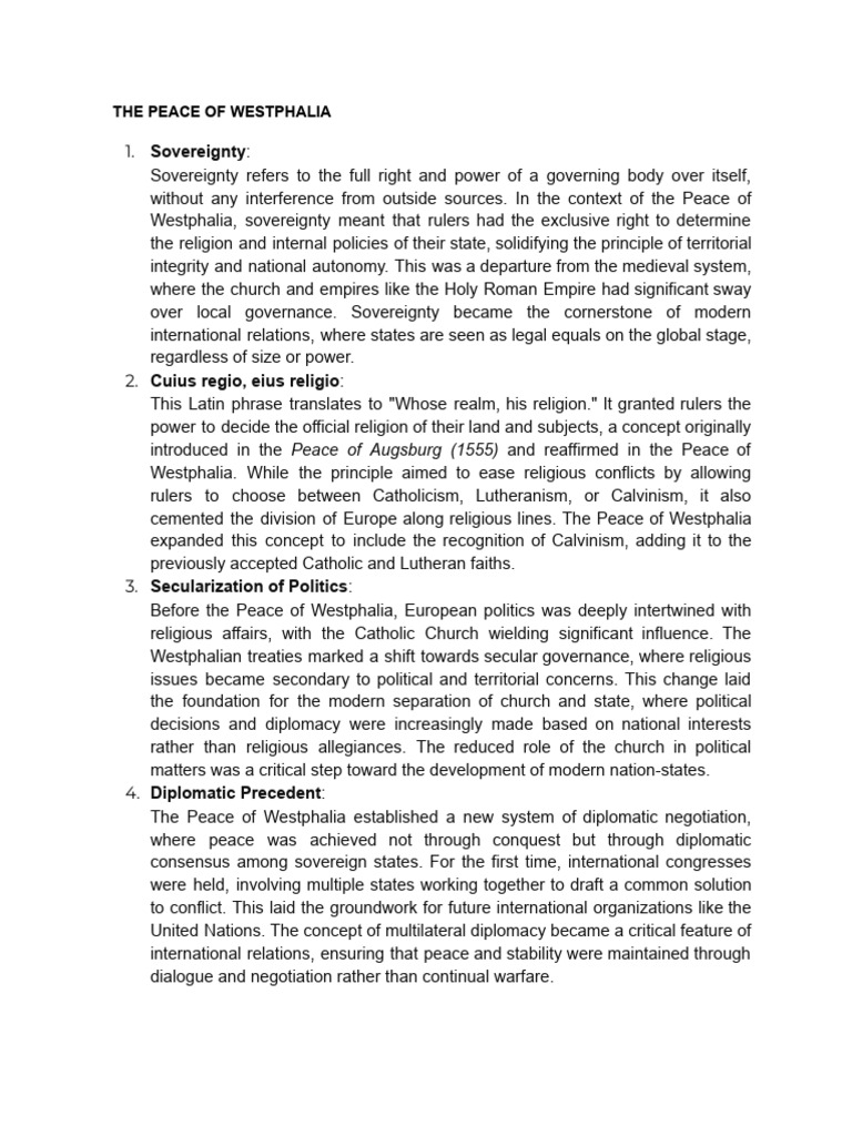 THE PEACE OF WESTPHALIA | PDF | Holy Roman Empire | United Nations