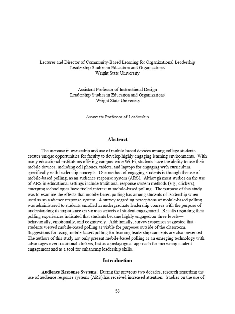 (PDF) Student Perceptions of Engagement Using Mobilebased Polling As An ...