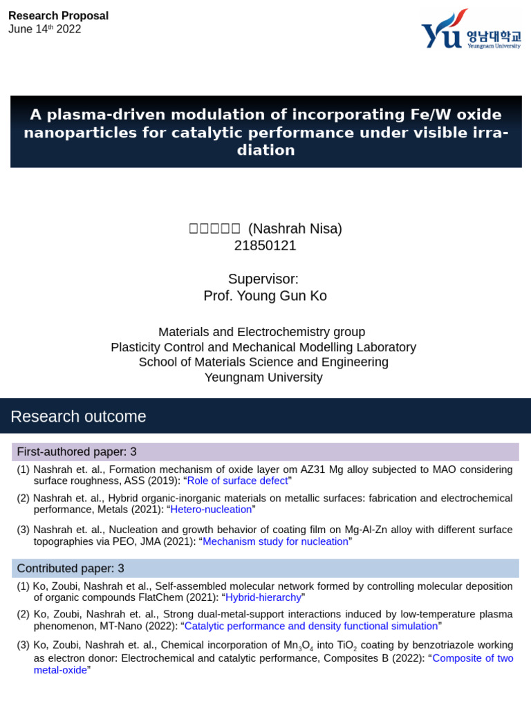 Nisa Nashrah - Proposal For Thesis Defense 0613 | PDF | Adsorption | Nanoparticle