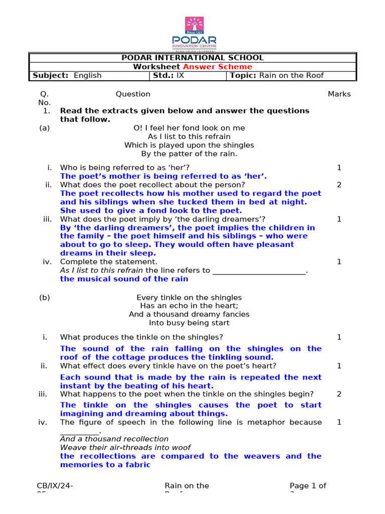 AS - WS - CB - IX - Eng - Rain On The Roof | PDF | Dream