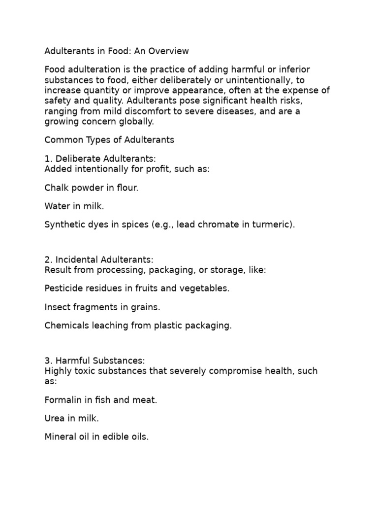Adulterants in Food An Overview | PDF