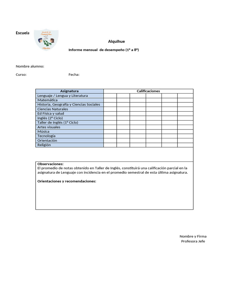 Informe de Notas Parciales Candelaria | PDF