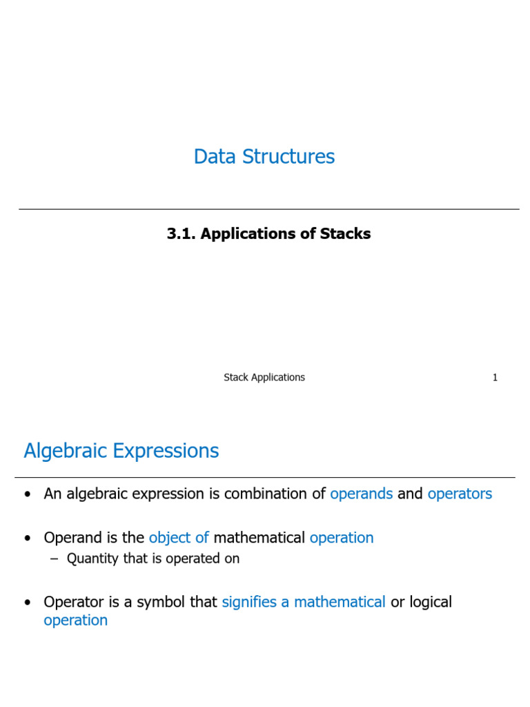 DS - 3.1stacks Applications | PDF | Computer Programming | Mathematical Notation