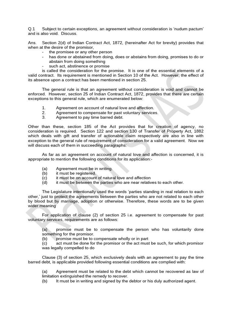 Contract Model Answer | PDF | Consideration | Common Law