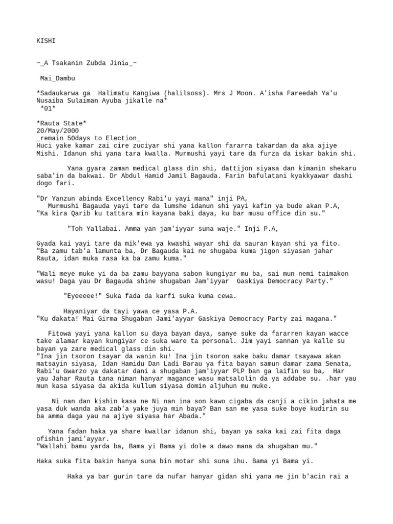 KISHI CMPLT (Tsakanin Zubda Jini) | PDF