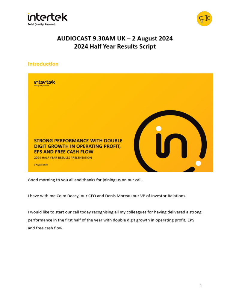 intertek-2024-half-year-results-script | PDF | Foreign Exchange Market | Sustainability