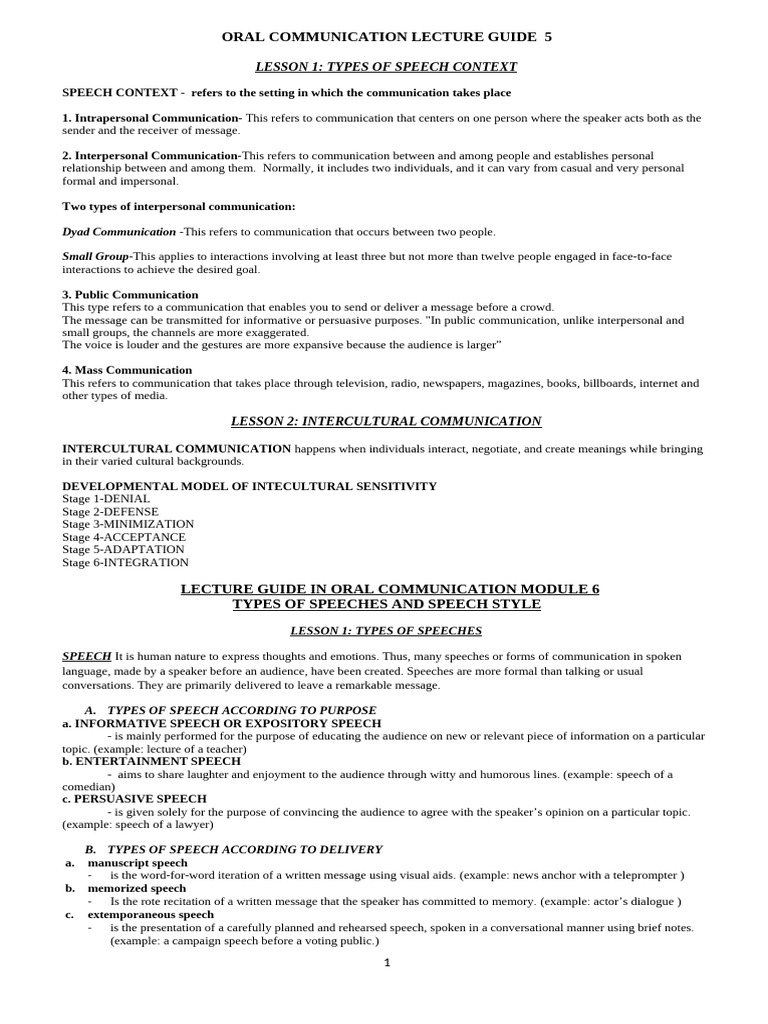 Oral Communication Lecture Guide | PDF | Communication | Human Communication