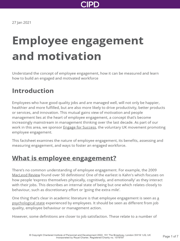 Employee Engagement and Motivation. CIPD 2021 | PDF | Motivation ...