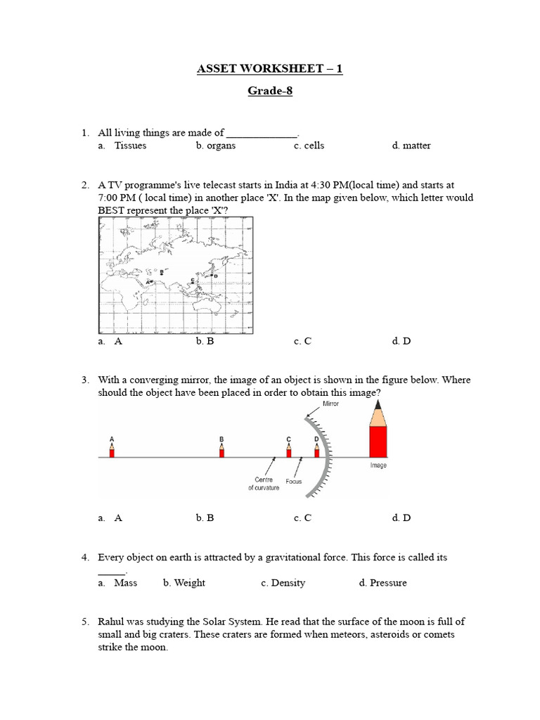 ASSET WORKSHEET - 1 - Grade 8 | PDF