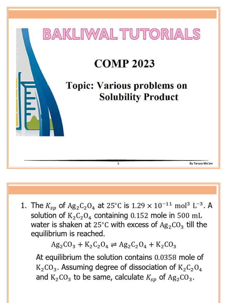 COMP2023 - Various problems on Solubility Product-1 | PDF | Solubility | Chemistry