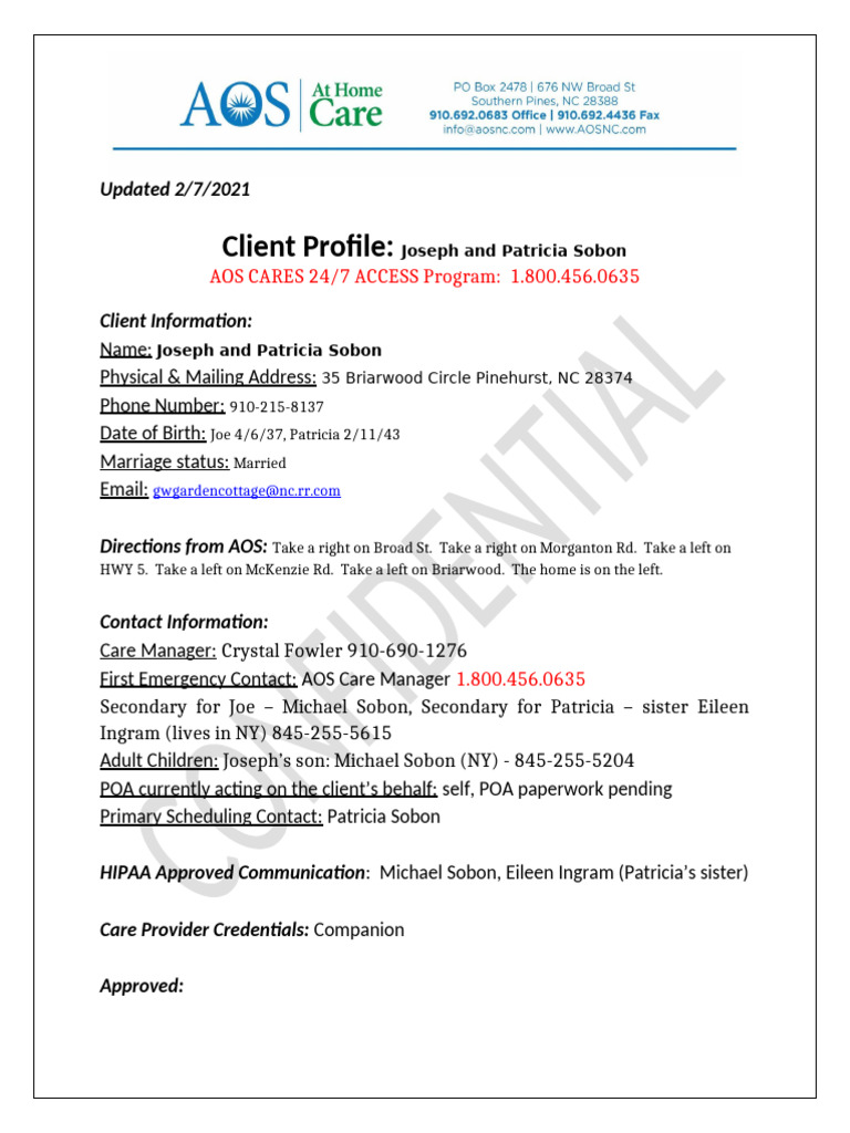 Sobon, Patricia and Joe Registry Profile | PDF | Caregiver | Parkinson ...