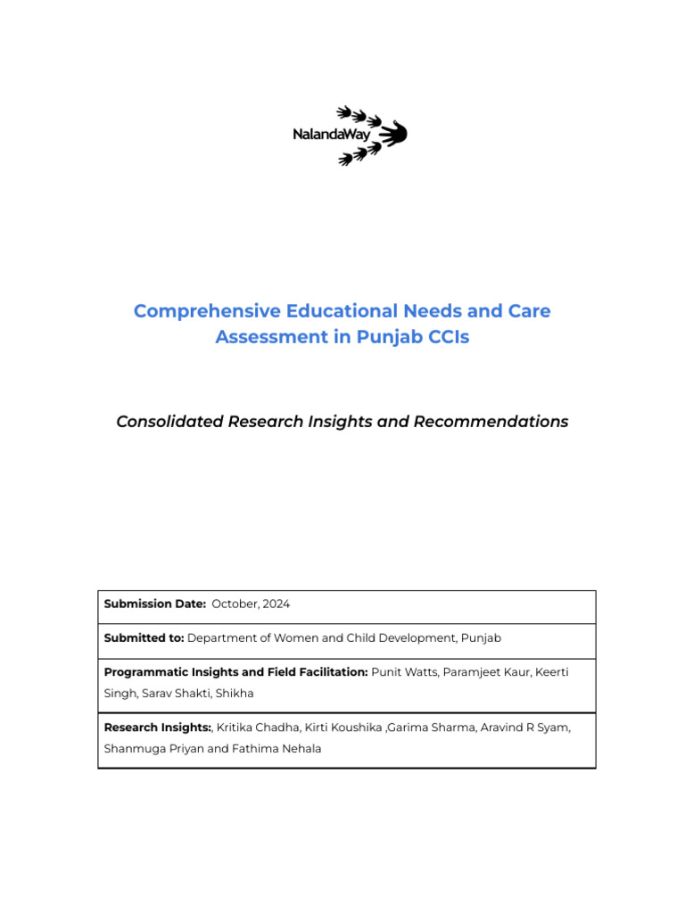 Comprehensive Educational Needs and Care Assessment in Punjab CCIs 2024 | PDF | Psychological ...