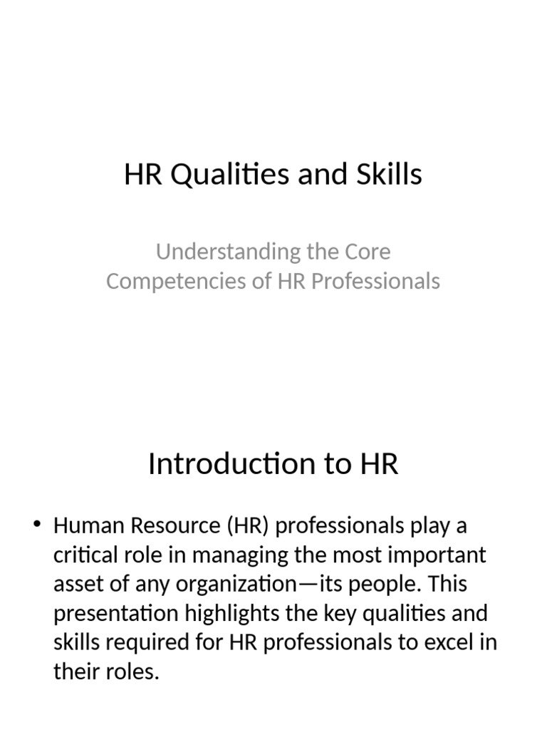 HR Qualities and Skills | PDF