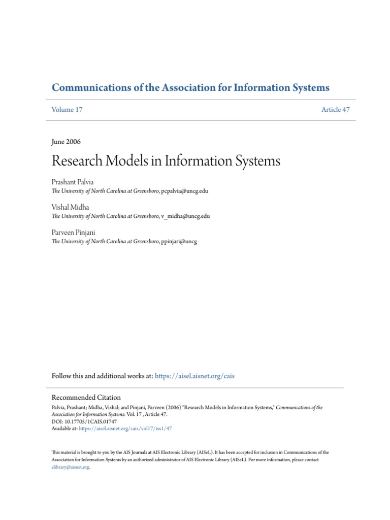 Research Models in Information Systems | PDF | Conceptual Model ...