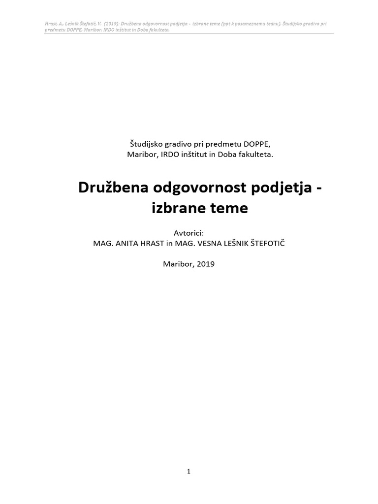 Hrast, A. (2024.) Društvena Odgovornost Poduzeća - Odabrane Teme | PDF