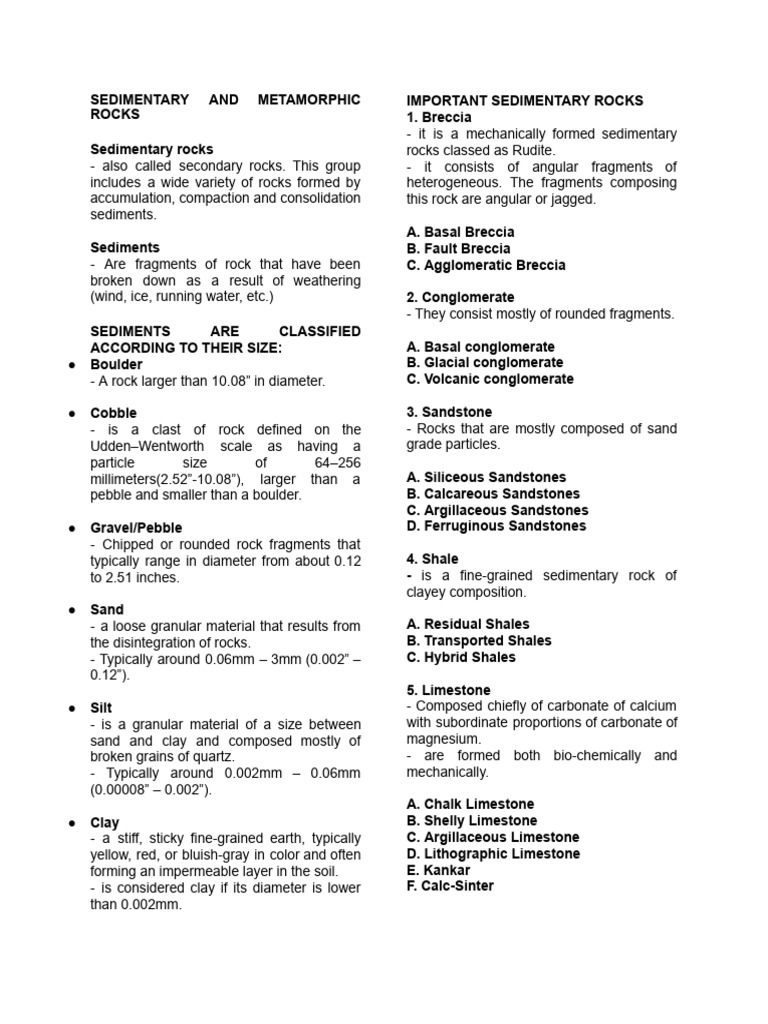 Types of Sedimentary and Metamorphic Rocks | PDF | Rock (Geology ...