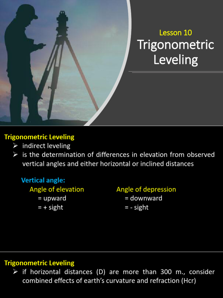 Lesson 10 Trigonometric Leveling | PDF | Metrology | Geometric Measurement
