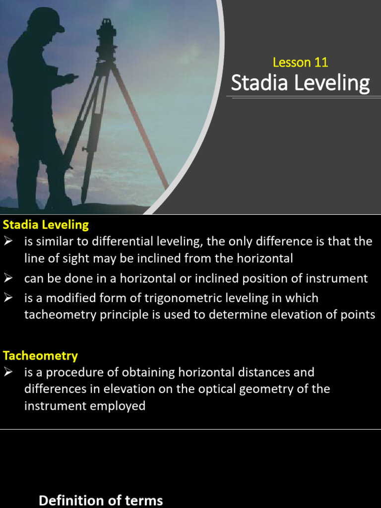 Lesson 11 Stadia Leveling | PDF | Metrology