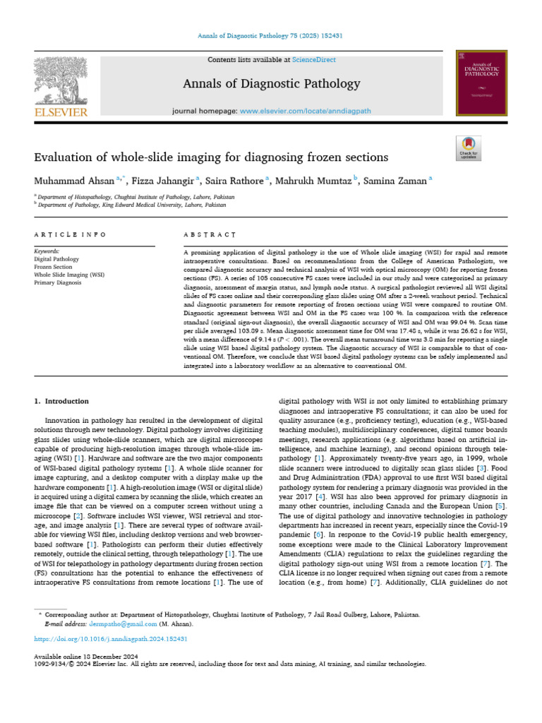 Evaluation of Whole-Slide Imaging For Diagnosing Frozen Sections | PDF ...