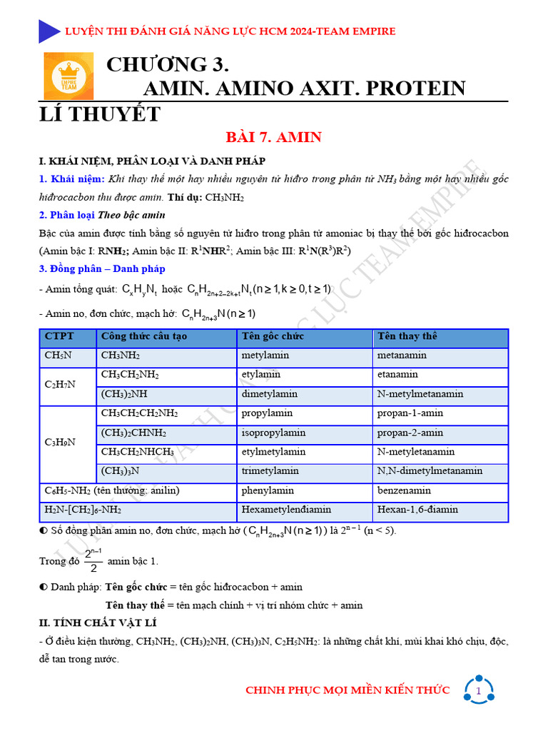 Chuong 3. Amin. Amino Axit. Peptit | PDF