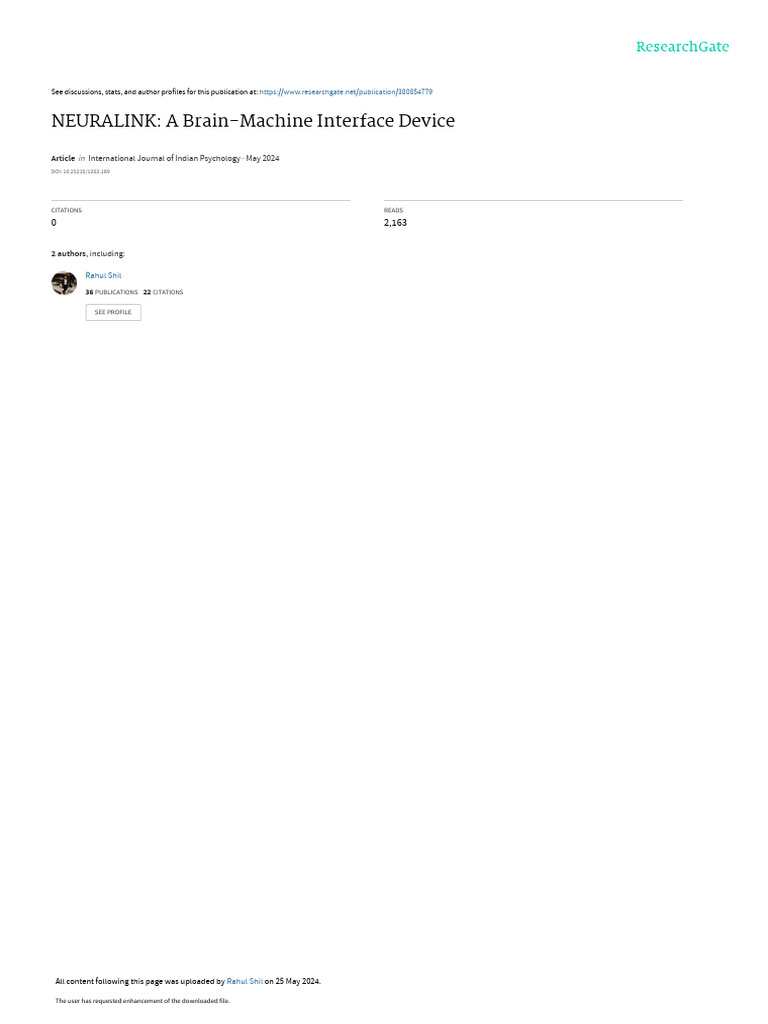 NEURALINK A Brain-Machine Interface Device | PDF | Neuron | Neuroscience