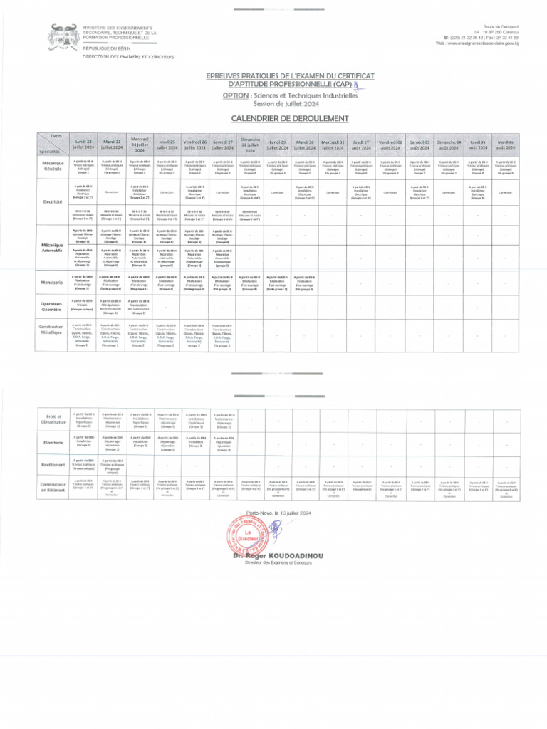 Calendrier de Déroulement CAP - STI.Epr - Pratiques | PDF