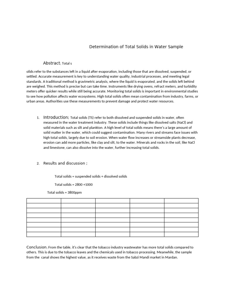 Determination of Total Solids in Water Sample | PDF