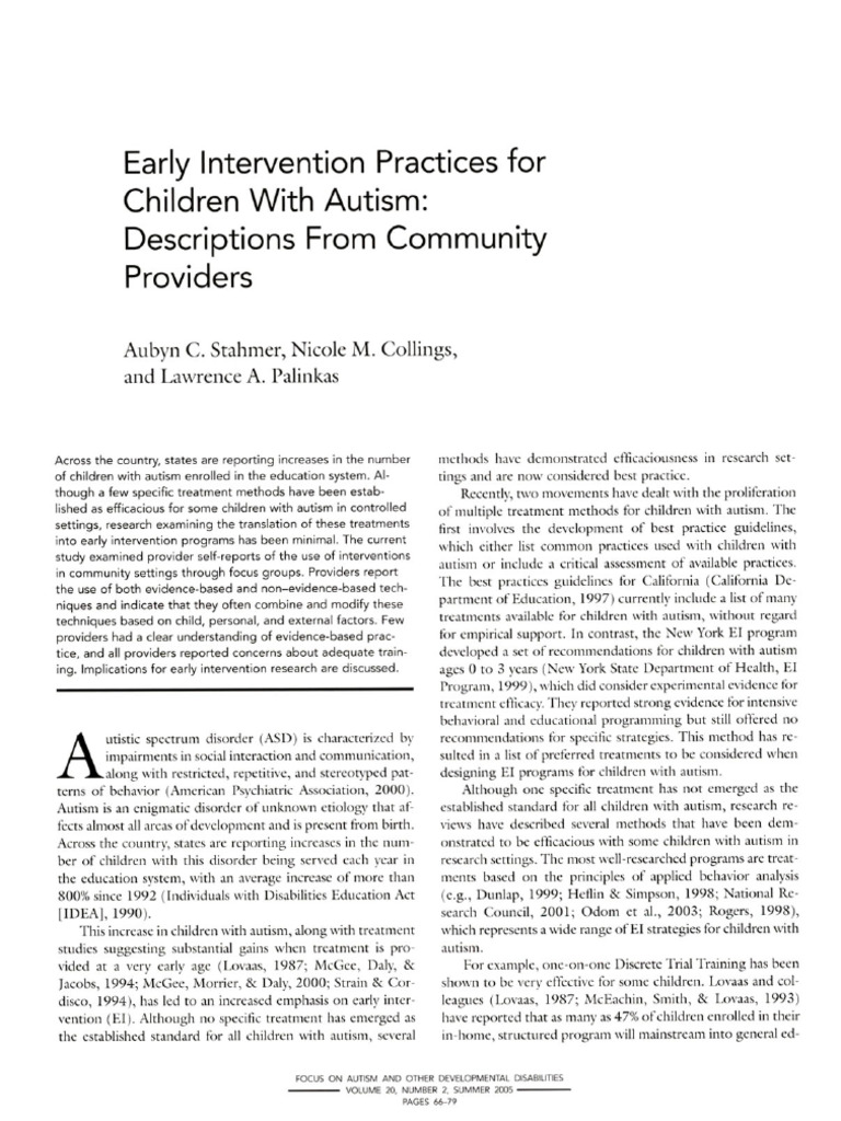 Early Intervention Practices For Children With Autism | PDF