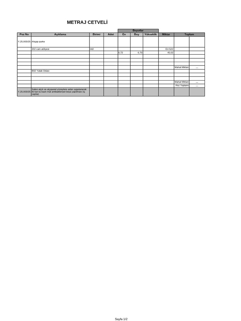 Form 4 - Metraj Cetveli | PDF