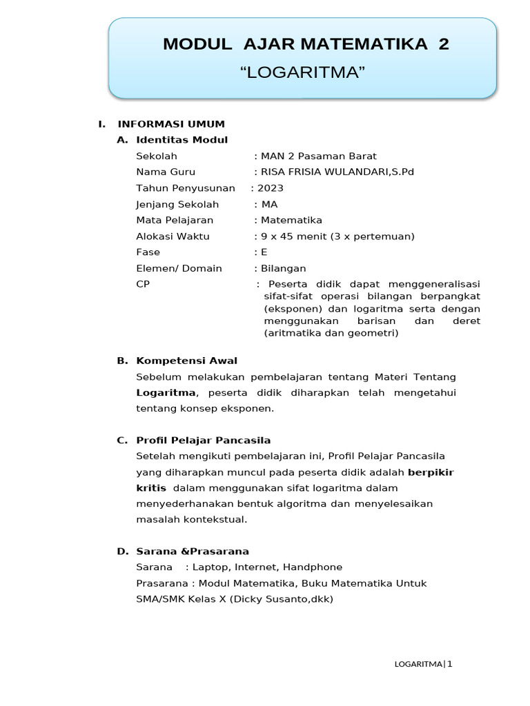 Modul Logaritma | PDF