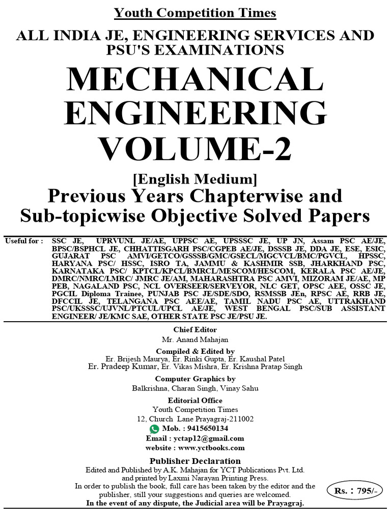 YCT Mechnical Engineering Vol 2 | PDF | Fluid Dynamics | Fluid Mechanics