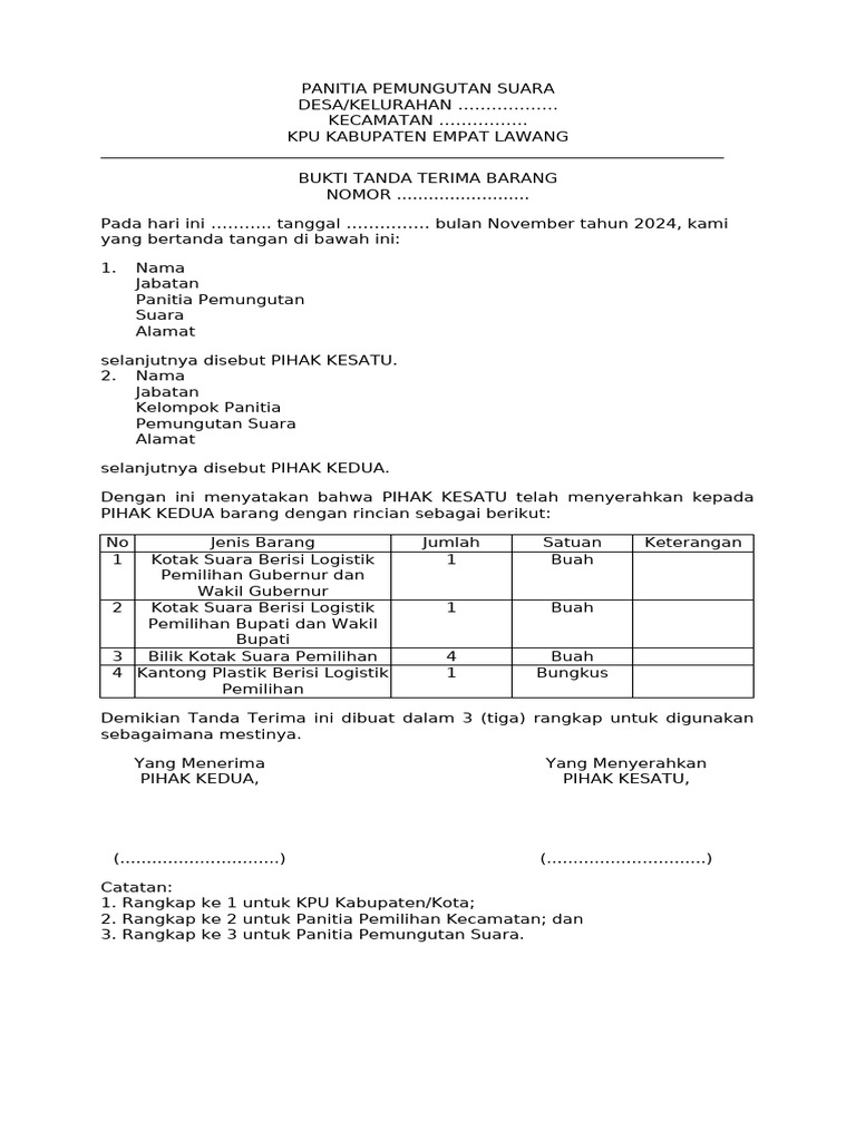 Bukti Terima Logistik Pemilu 2024 | PDF