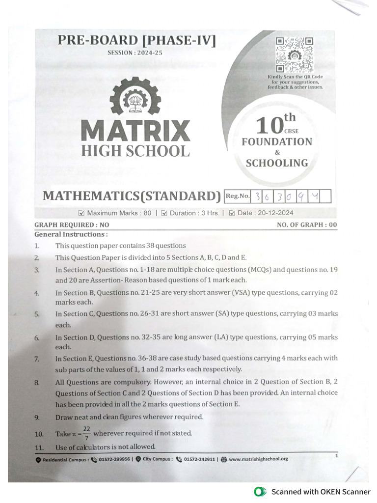 Maths Pre Board | PDF