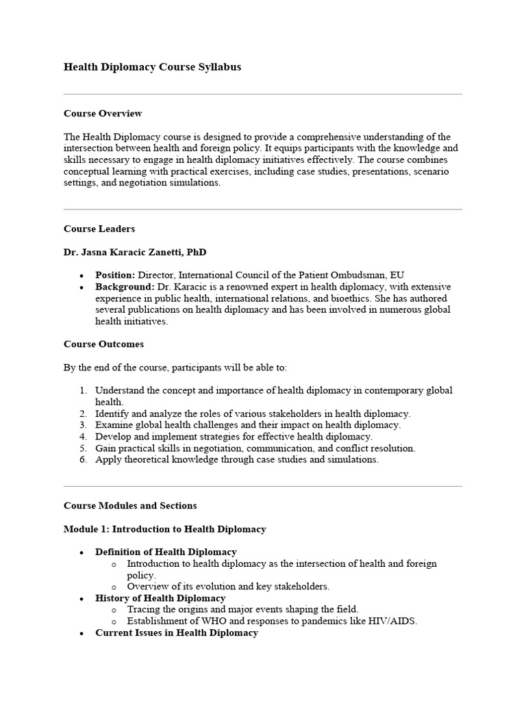 Health Diplomacy Course Overview | PDF | Global Health | Non ...