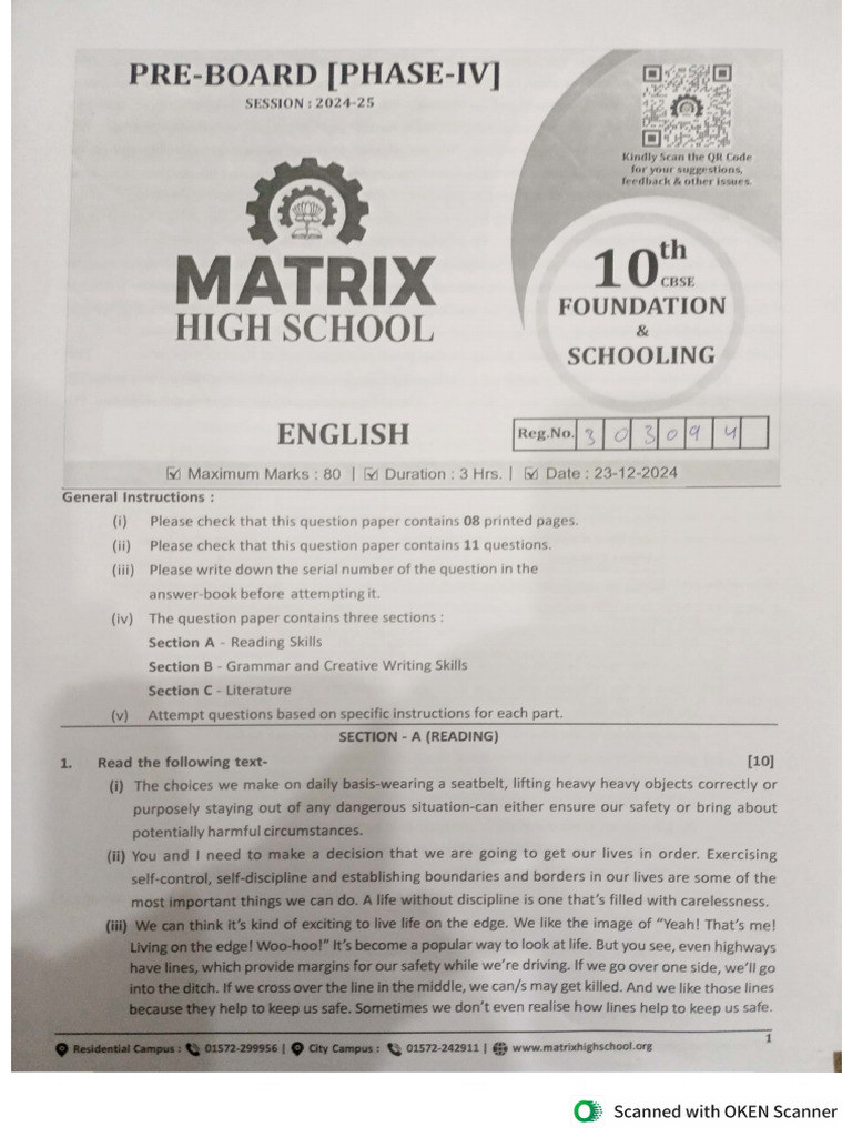 English Pre Board | PDF