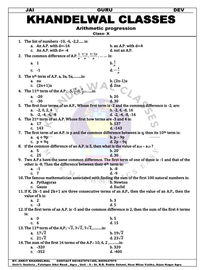 arithmetic progressions | PDF | Speed | Mathematics