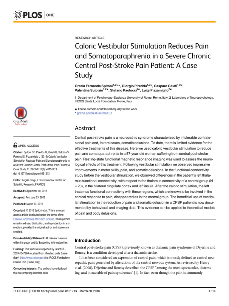 Spitoni Caloric Vestibular Stimulation | PDF | Functional Magnetic ...