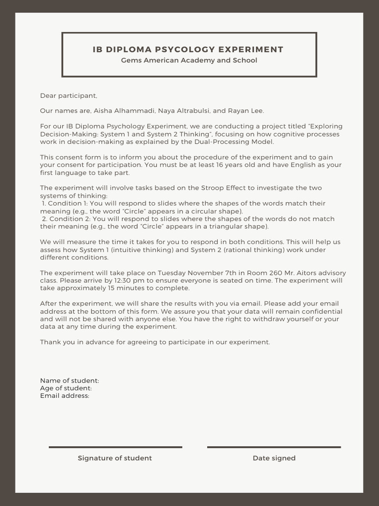 Consent for Psychology Experiment | PDF