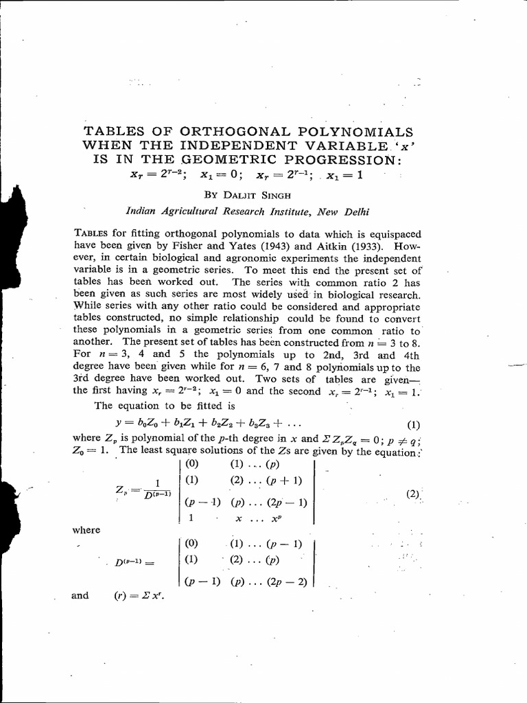 15- TABLES OF ORTHOGONAL POLYNOMIALS | PDF | Determinant | Equations