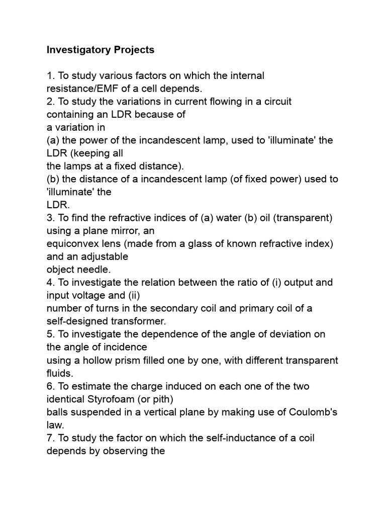 Investigatory Project Topics | PDF
