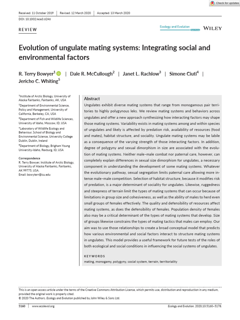 Bowyer_et Al_2020_Evolution of Ungulate Mating Systems | PDF ...