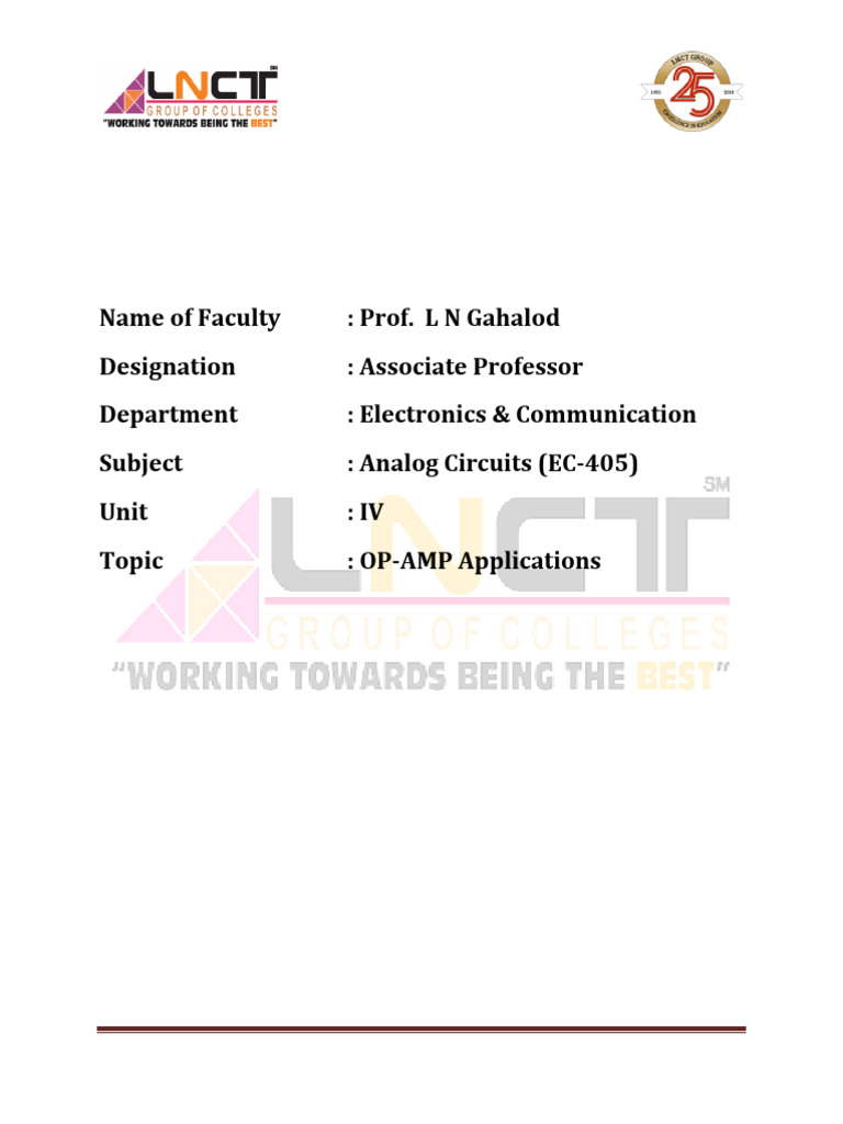 Analog Circuit EC 405 UNIT IV | PDF | Amplifier | Operational Amplifier