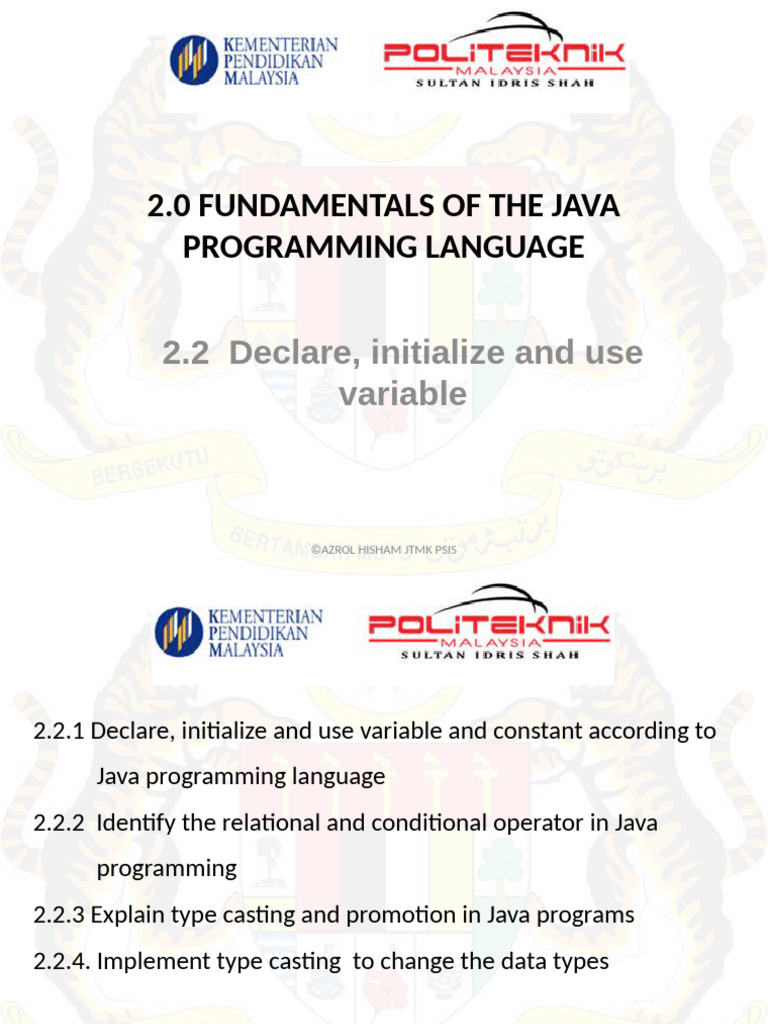 Slaid FP301 OOP Topic 2.2 UPLOAD | PDF | Data Type | Integer (Computer ... Slaid FP301 OOP Topic 2.2 UPLOAD | PDF | Data Type | Integer (Computer ...