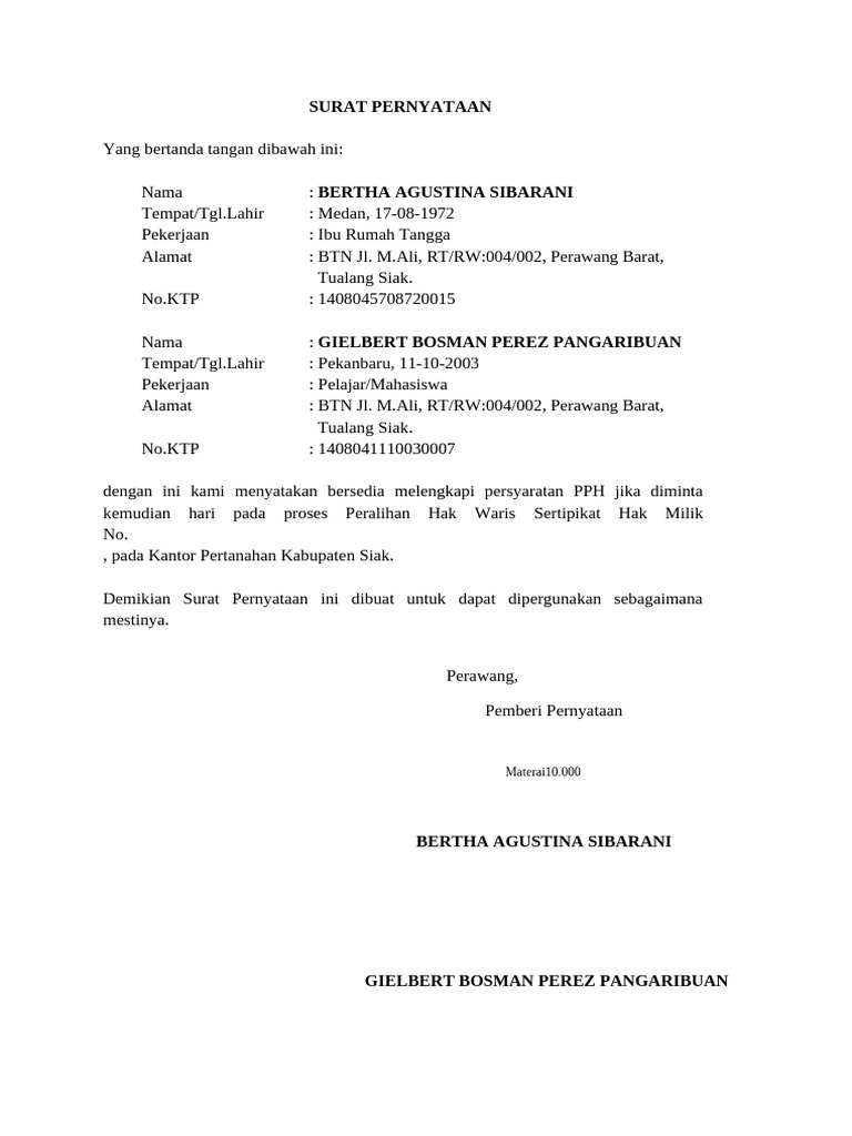 Surat Pernyataan PPH | PDF